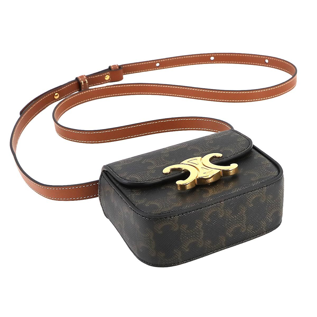 CELINE Mini Triomphe Shoulder Bag PVC Leather Tan Brown 10I512DQB ...