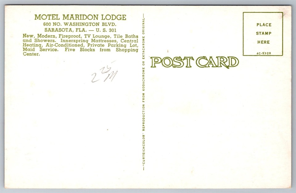 Postcard Motel Maridon Lodge, Sarasota Florida D364 | eBay