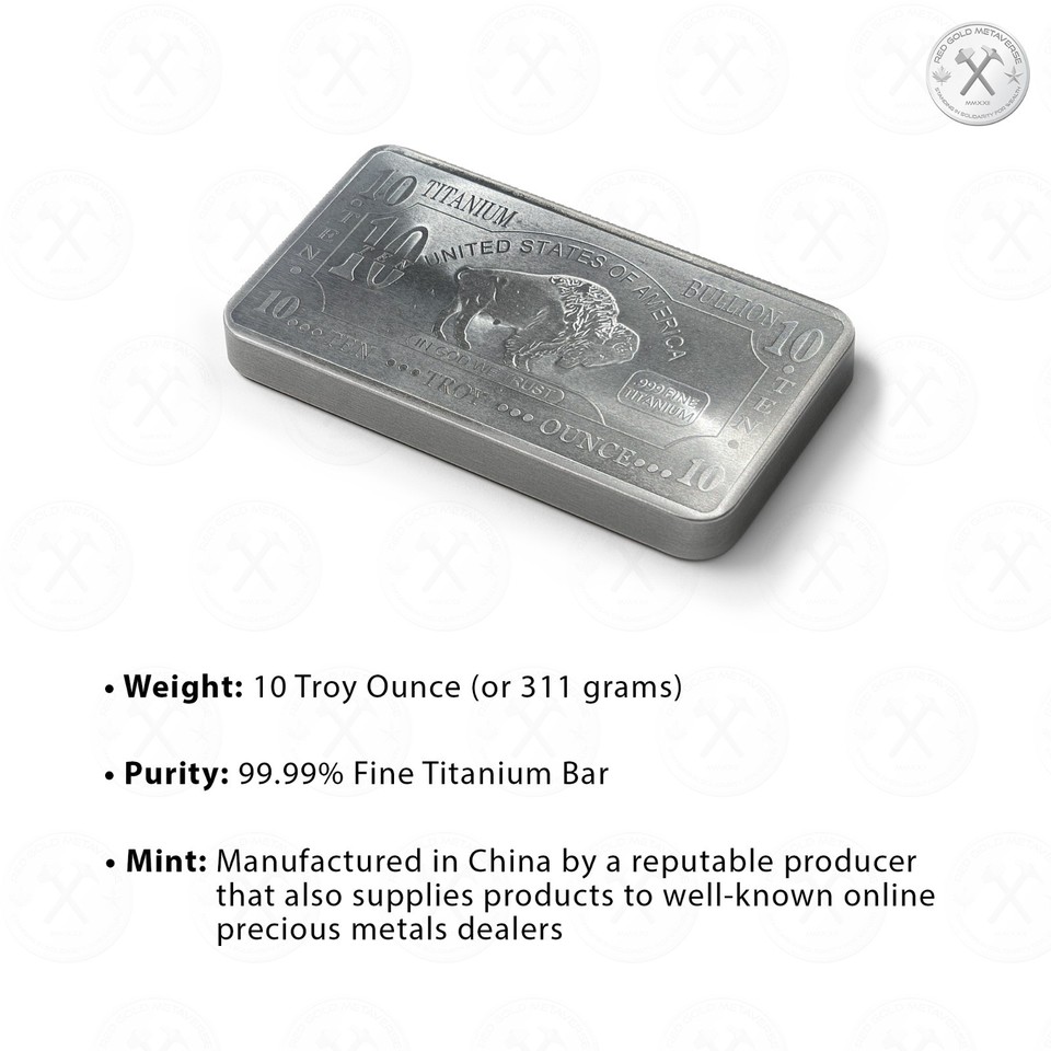 10 Troy ounce oz Titanium Buffalo Bullion Ingot Bar/.999 Fine [Ti ...