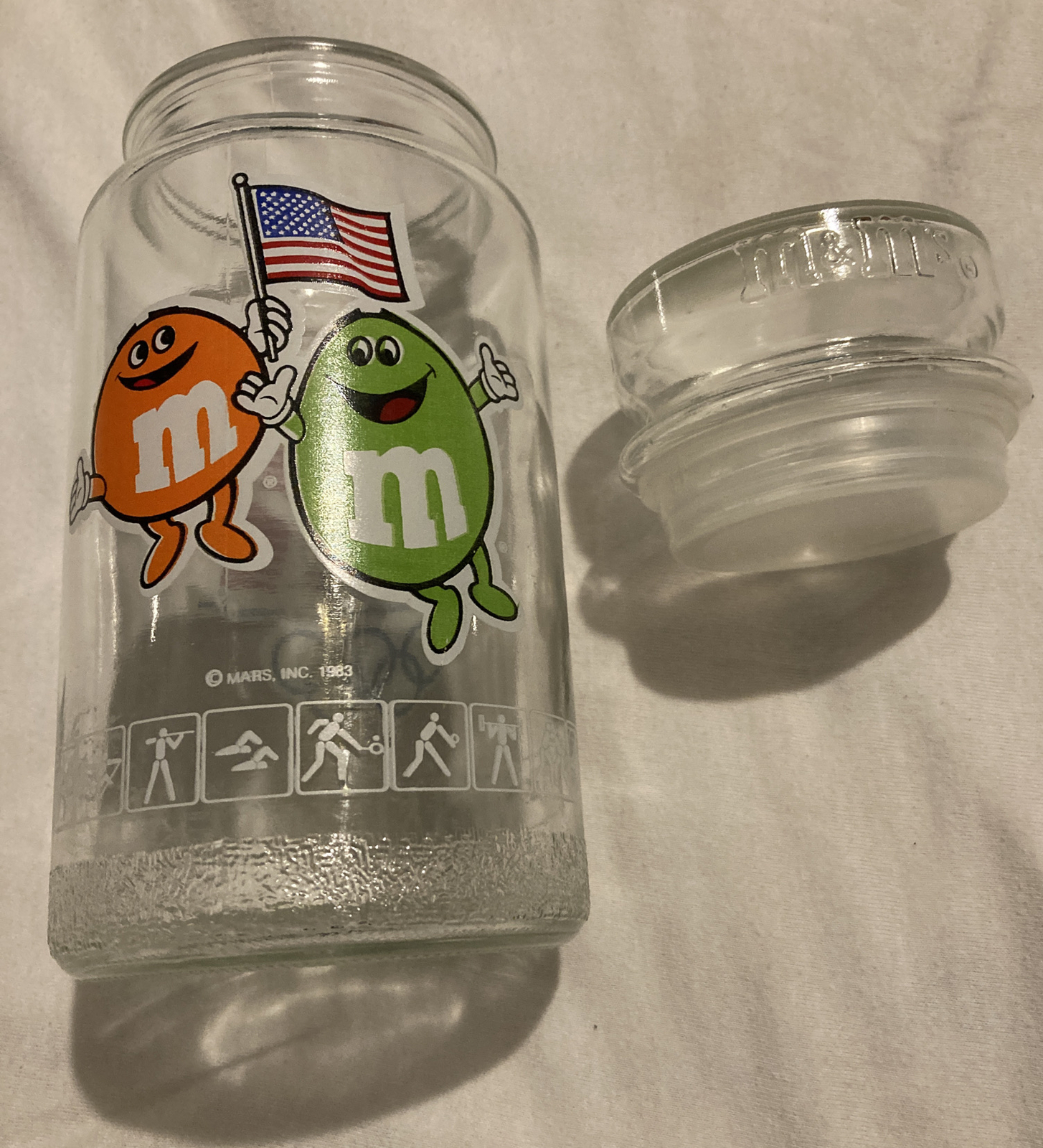 M&M Candy Jar 1984 Los Angeles Olympics Vintage Glass Anchor Hocking ...