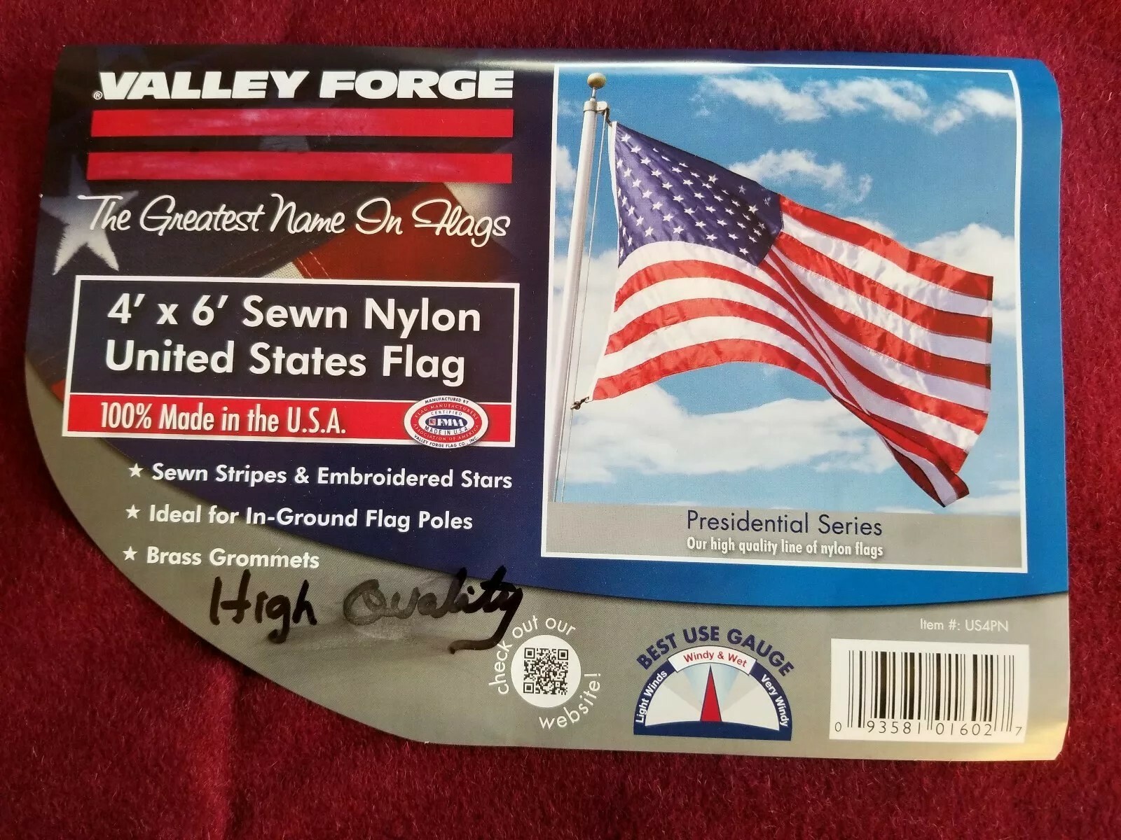 Valley Forge US American Flag 4' x 6' SEWN NYLON *PRESIDENTIAL SERIES ...