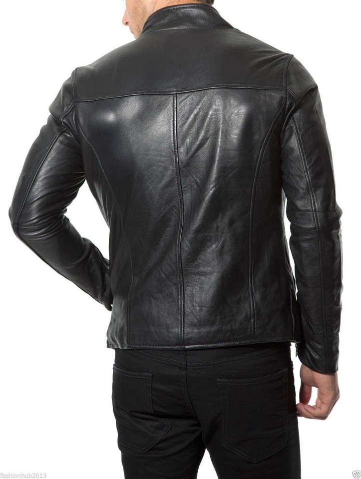 Men's Genuine Lambskin Leather Bomber Biker Motorcycle Jacket ...