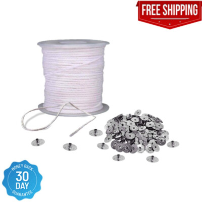 200FT Braided Wicks Candles Spool Cotton 300Pcs Wick Clips For DIY ...