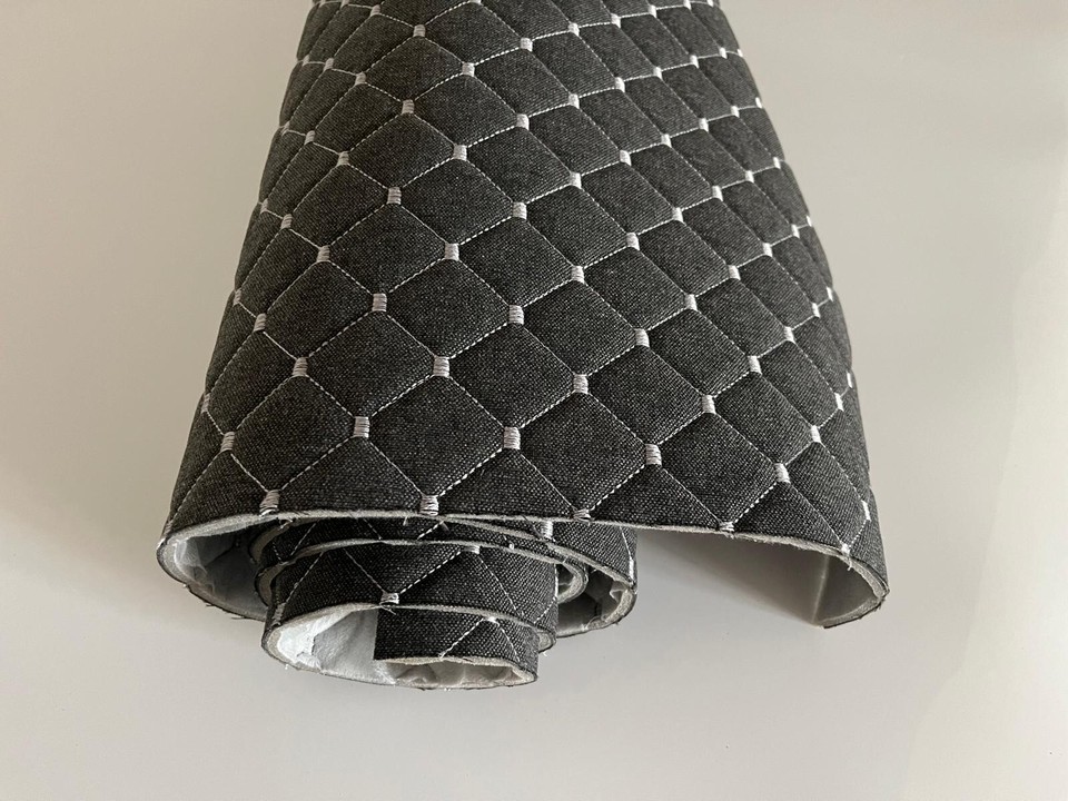 GRAY/WHITE Diamond Stitch Embossed Fabric Lining Car Upholstery ...