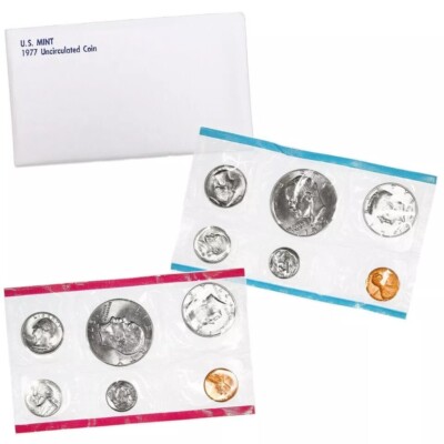 1977 P&D Mint Set with 12 Brilliant Uncirculated US Coins & Envelope ...