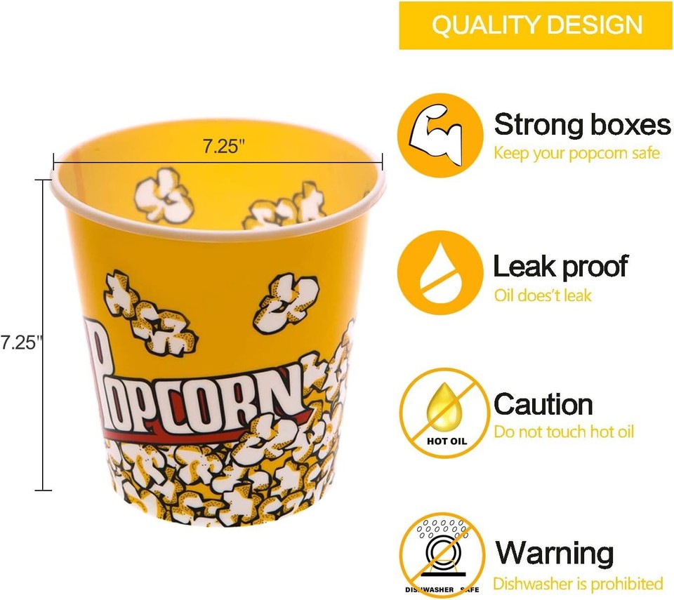 Retro Style Plastic Popcorn Containers Boxes Bucket for Movie Night (3 ...