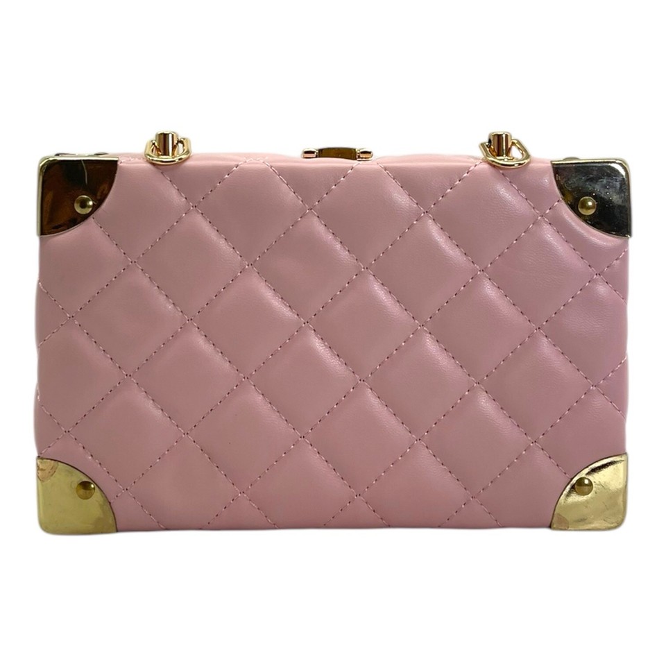 Small Quilted Vegan Leather Box Bag Clutch Handbag Crossbody Chain ...