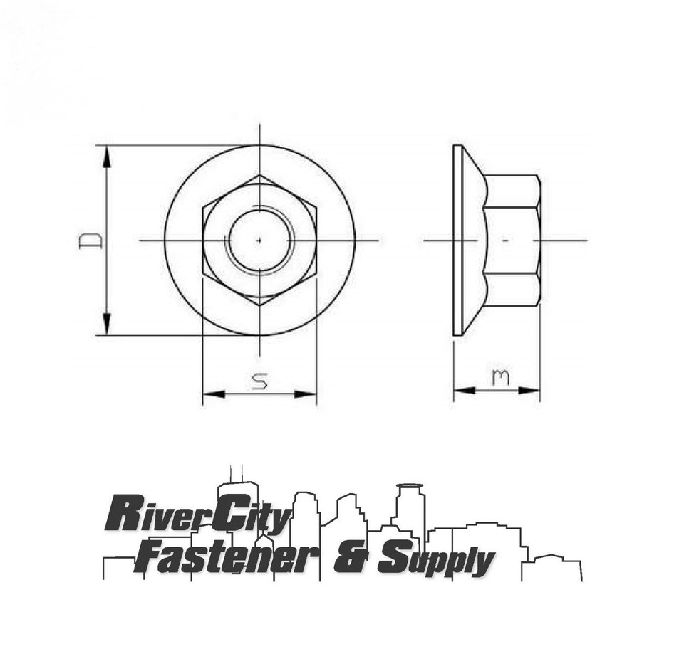 M8-1.25 JIS Flange Nuts Small Hex M8x1.25 Nut 8mm x 1.25 Serrated ...