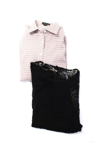 Gracia Womens Mesh Plaid Tops Black Brown White Size Small Medium Lot 2 ...