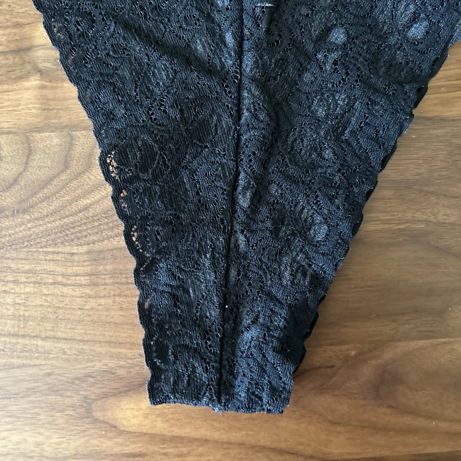 Vtg Black Lace Panties Sexy Sheer High Cut Sheer 30” Gem 4282