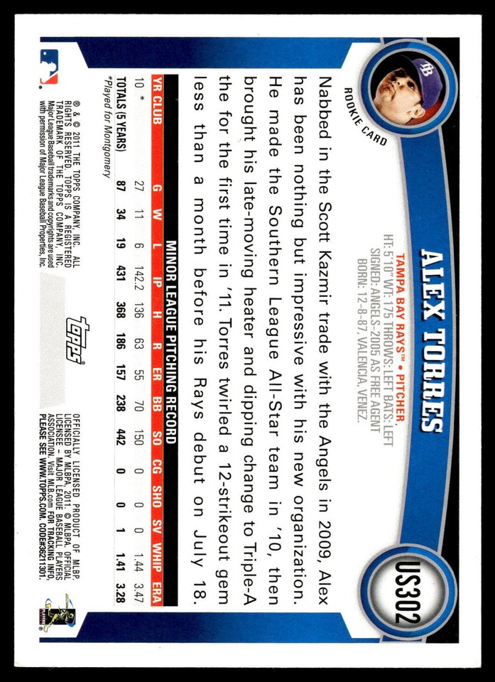 2011 Topps Update #US302 Alex Torres Diamond Anniversary Card | eBay