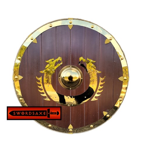 Norse Medieval Viking Gold Steel Plated Dragon Huge 32 Inches Wood ...