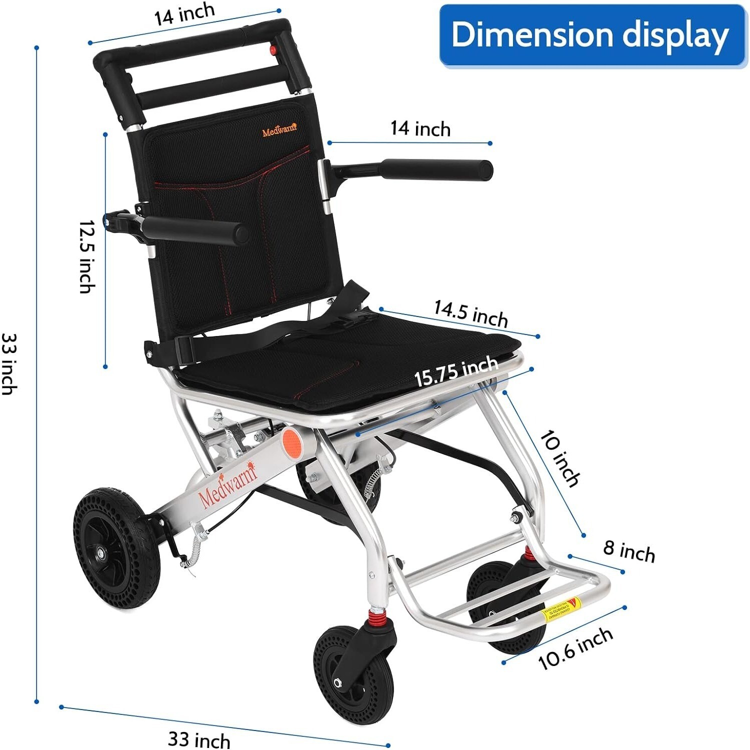 Ultra-Light Folding Travel Portable Transport Wheelchair Handbrake 8 ...