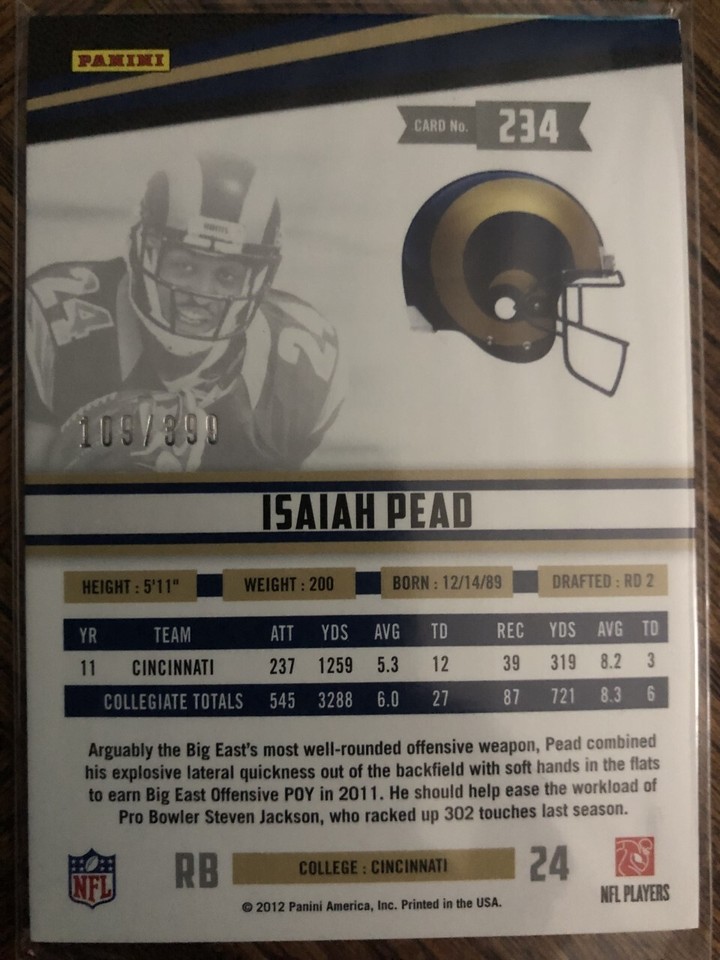 2012 ROOKIES & STARS LONGEVITY TRUE BLUE ISAIAH PEAD ROOKIE GAME USED ...