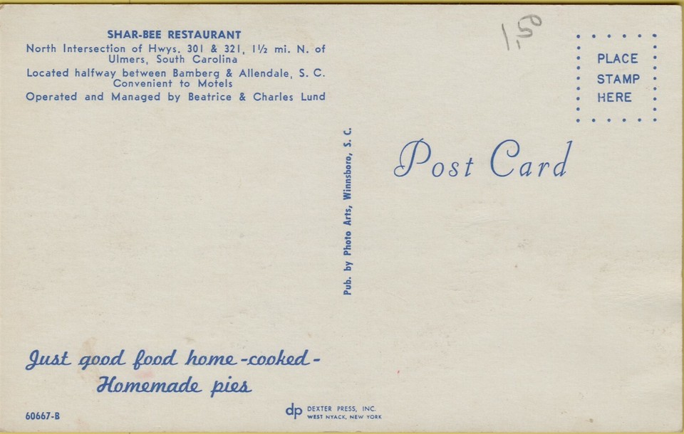 Multi-View Interior Exterior Shar-Bee Restaurant Ulmers SC Postcard A38 ...