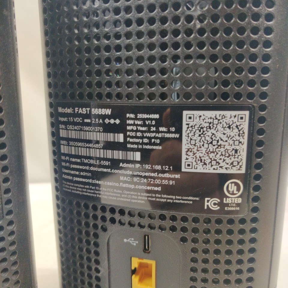LOT OF 2 - T-Mobile Home Internet Gateway 5g FAST 5688w MISSING TOP) NO ...