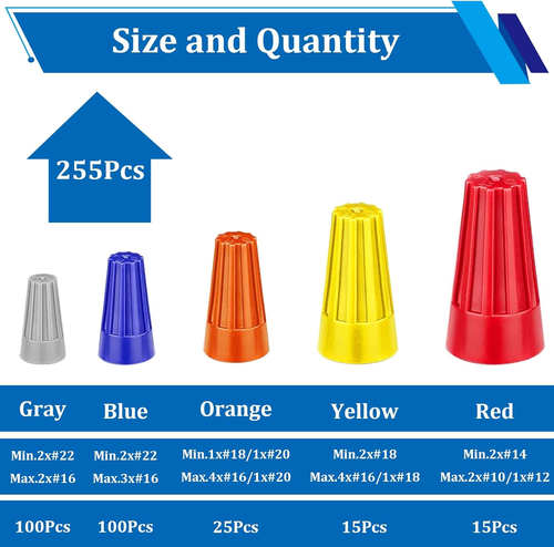 Wire Nuts 255Pcs Wire Nuts Assortment Kit 22-10AWG Twist Wire ...