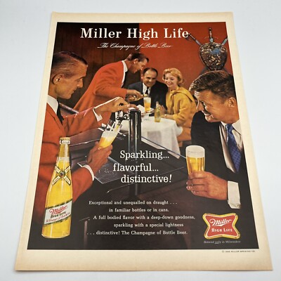 1965 Miller High Life Beer Print Ad 10x14" man in suit at a bar ...