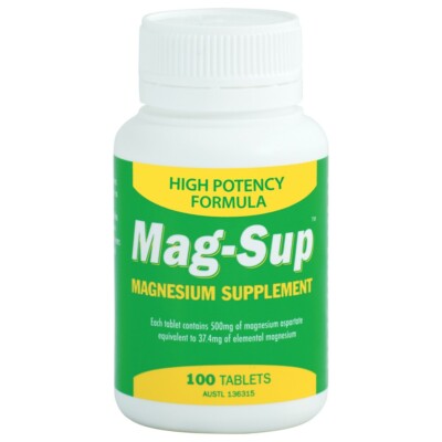 Mag-Sup Magnesium Supplement 100 Tablets High Absorption 500mg (MagMin ...