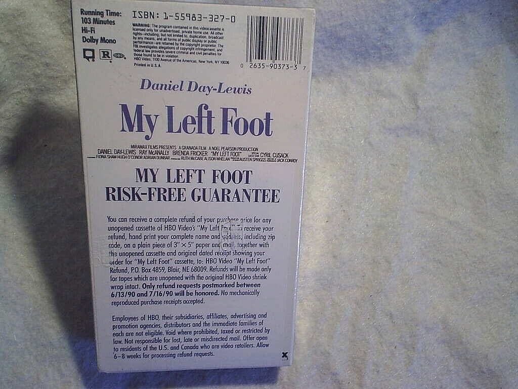 MY LEFT FOOT VHS MOVIE SEALED, *Watermark,Daniel Day-Lewis,Brenda ...