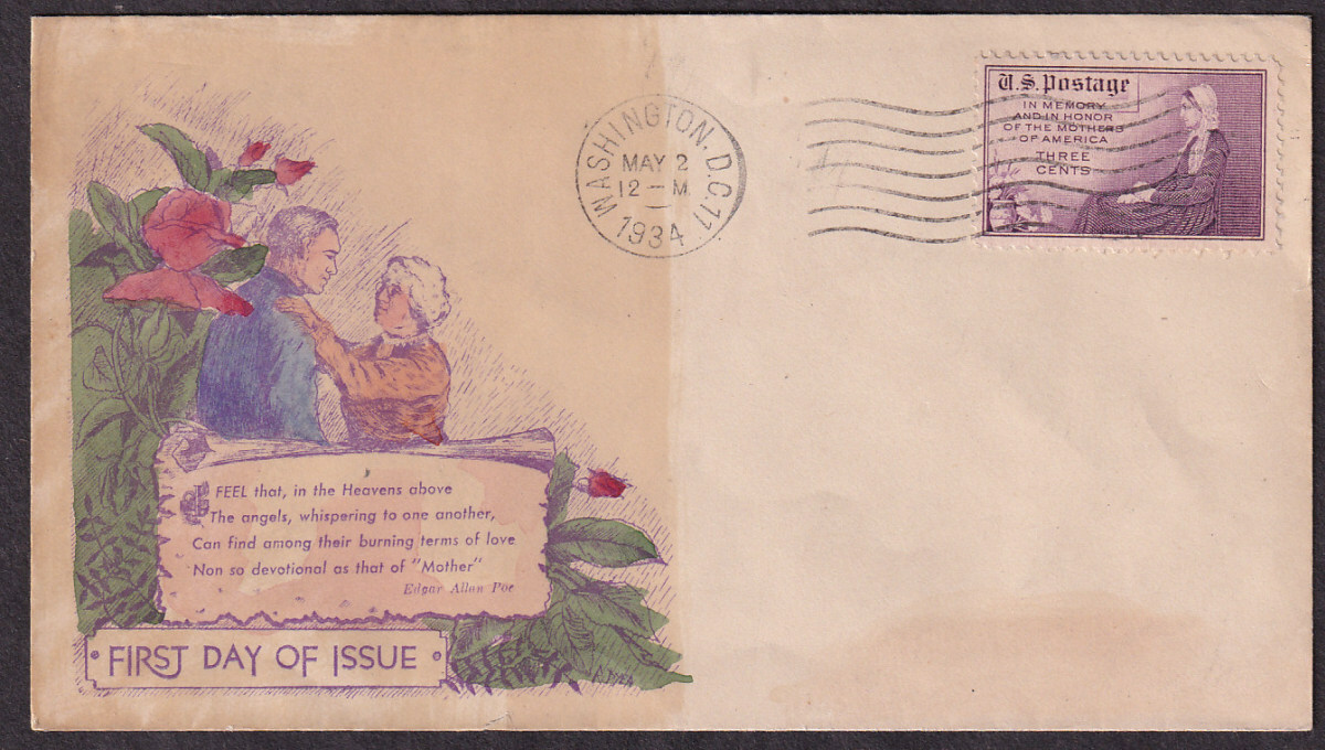 1934 Mothers of America Sc 737-13 FDC NIM Ralph Dyer cachet hand ...
