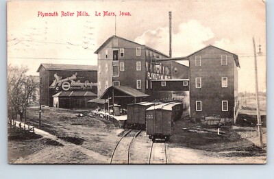 Postcard Iowa Le Mars Plymouth Roller Mills GN Railroad Boxcar Posted ...