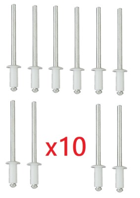 10 WHITE POP BLIND RIVETS M4 NUMBER LICENSE PLATE SCREW FASTENER CAR ...