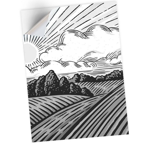 1 x Vinyl Sticker A1 - BW - Pretty Landscape Drawing #39635 | eBay UK