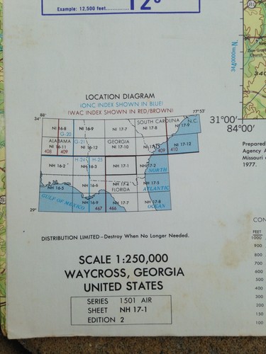 1877 WAYCROSS GA Topographic Map Scale 1:250000 Defense Mapping Agency ...