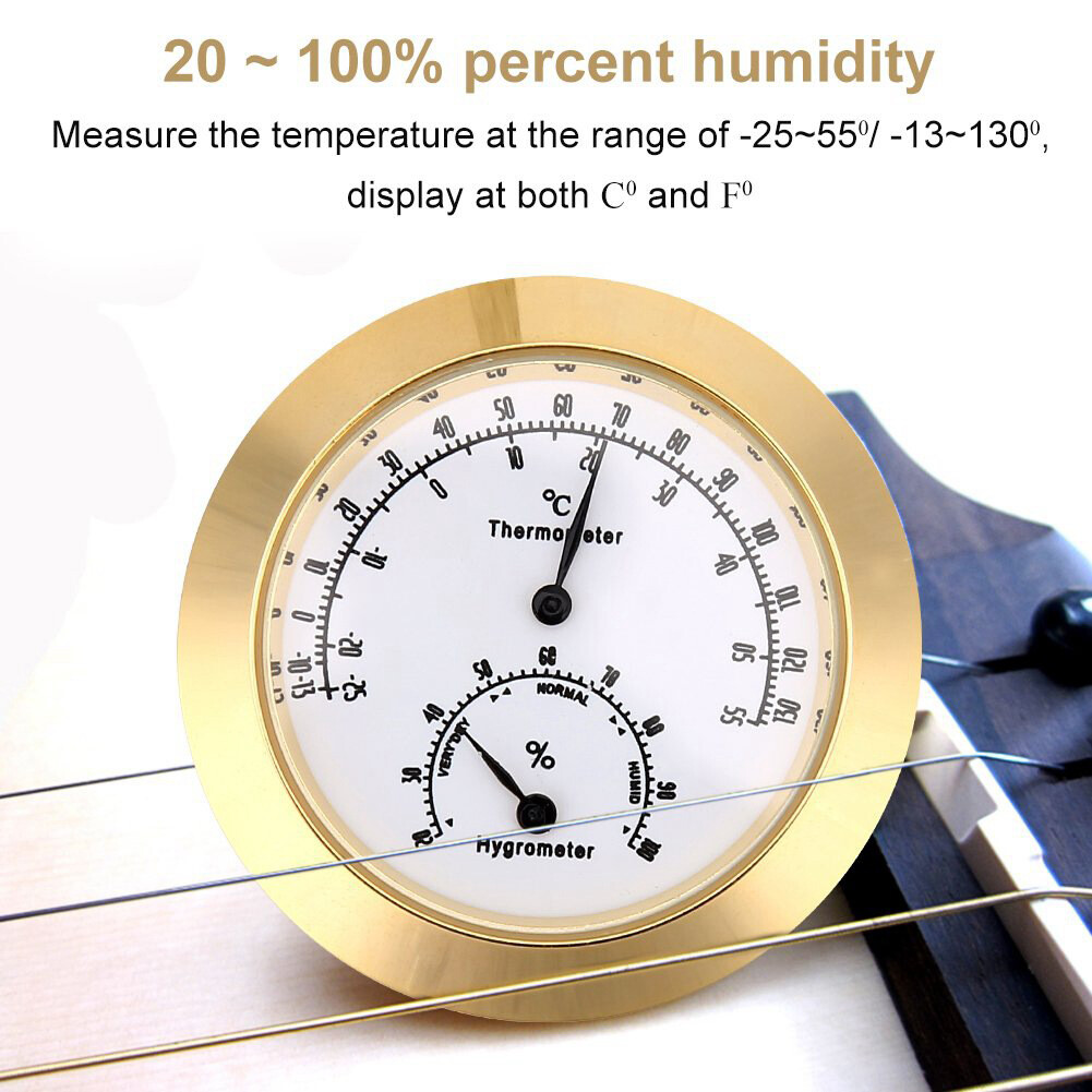 43mm Thermometer Alloy Mini Humidity Gauge for Violin Guitar Case (Gold ...