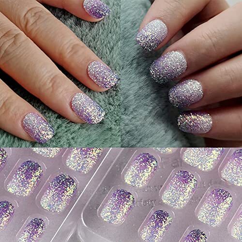 24 Pcs Gradient Kids Press on Nails Pre-glue Children False Nails Short ...