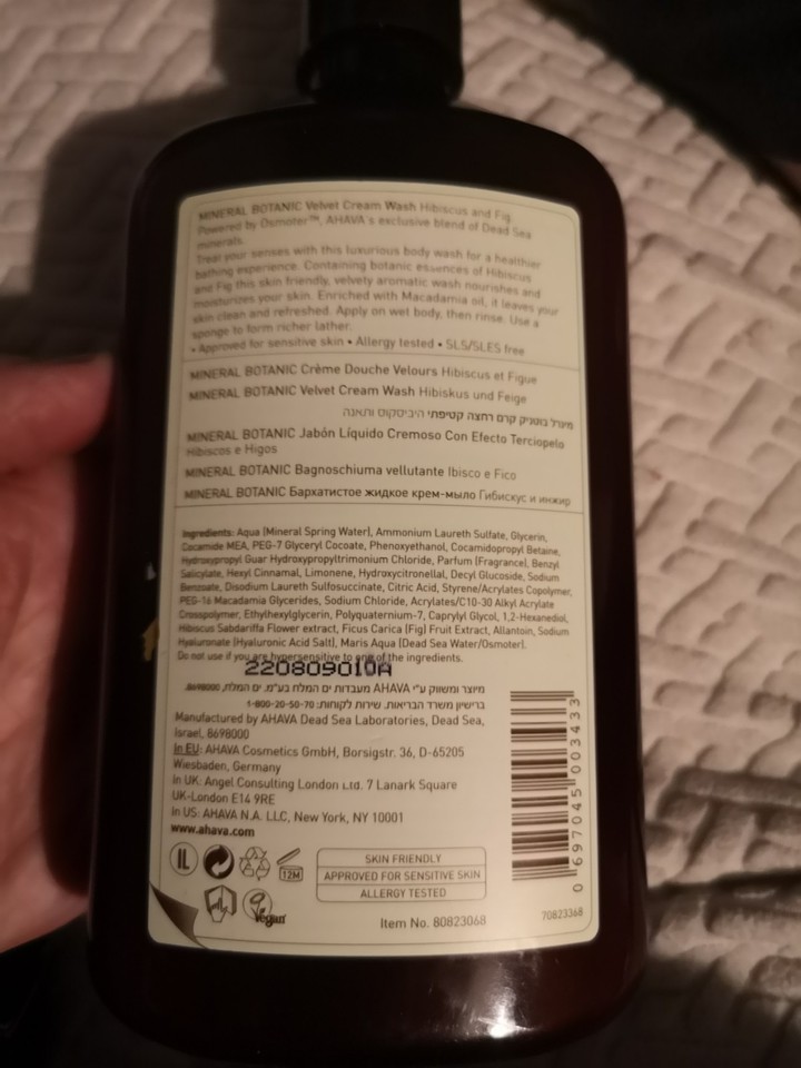 AHAVA MINERAL BOTANIC VELVET CREAM BODY Wash HIBICUS & FIG 500ML | eBay UK