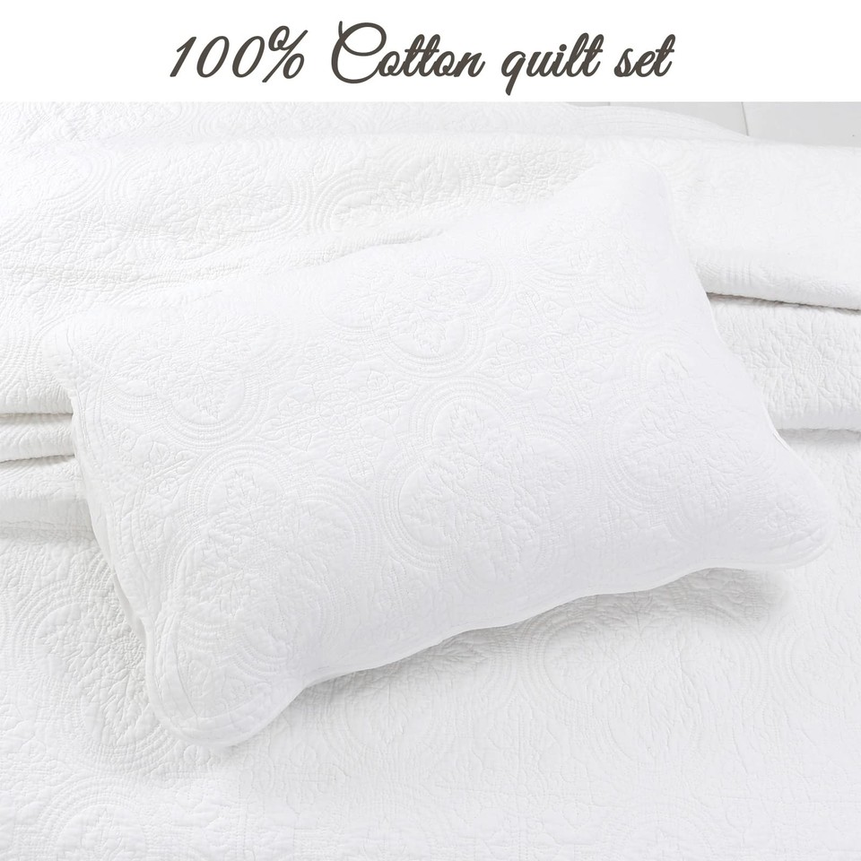 100% Cotton Victorian Medallion Solid White Matelasse Embossed Bedding ...