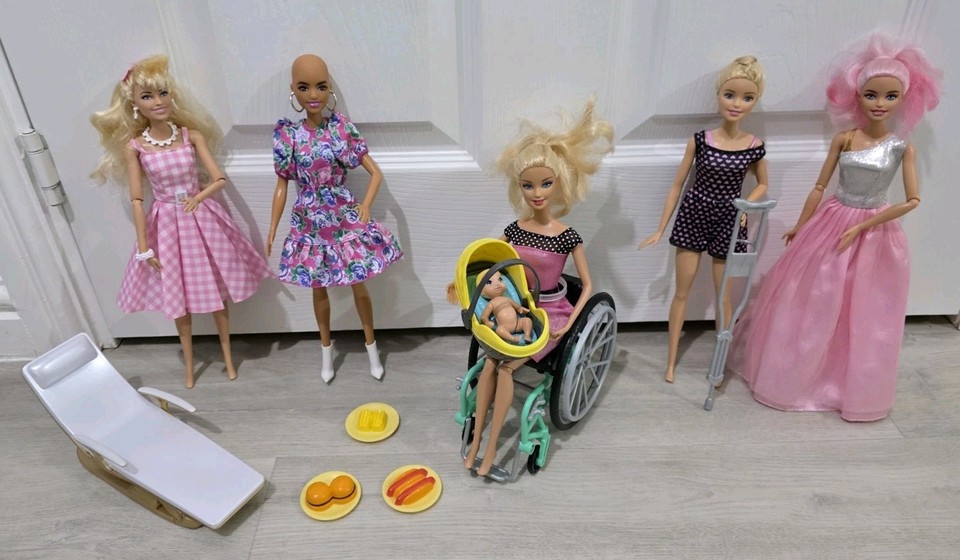 BARBIE DOLL & ACCESSORIES BUNDLE dolls KEN WHEELCHAIR baby CRUTCH food ...
