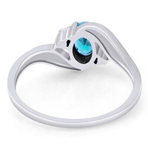 3/4 Ct Oval Aquamarine & Natural Diamond Bypass Engagement Ring 10k ...