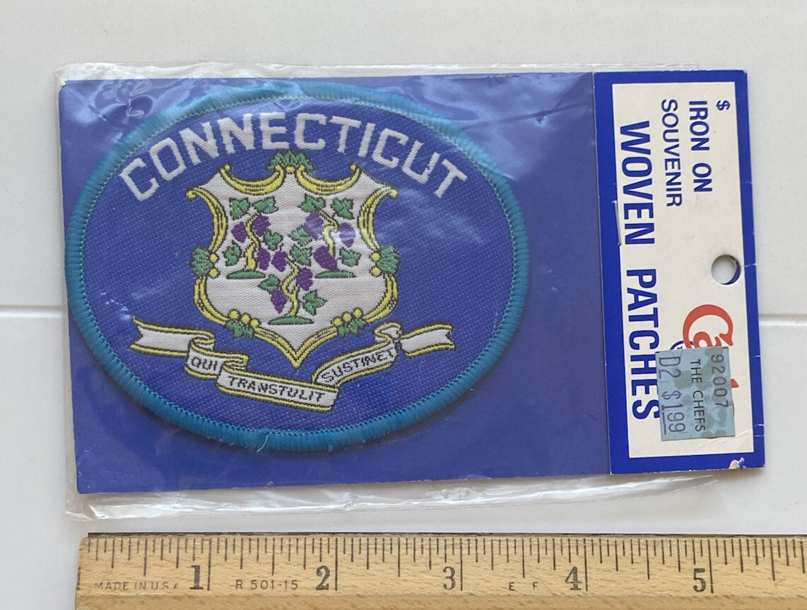 NIP State of Connecticut Coat of Arms Crest Motto Souvenir Woven Iron ...