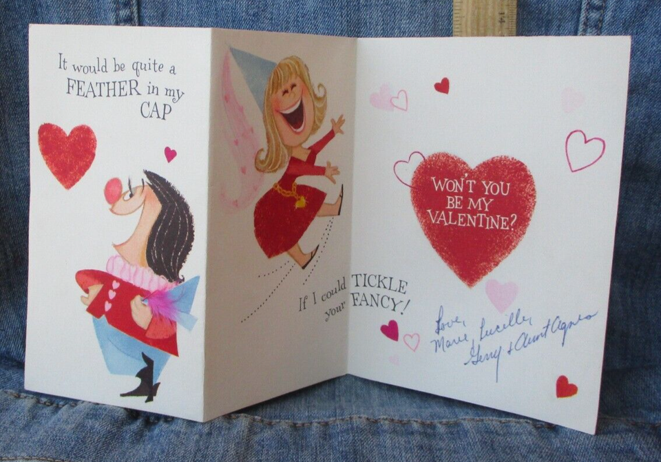 FEATHER IN MY CAP Vintage Hallmark Valentine Greeting Card 1960's OS58 ...
