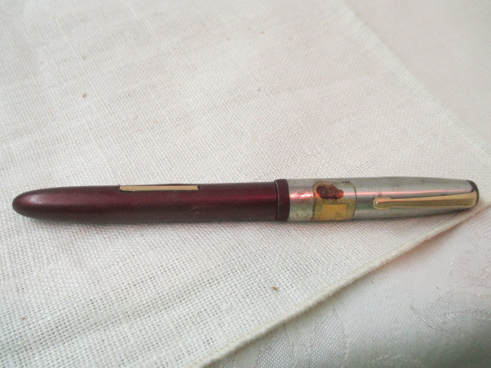 Vintage Wearever Fountain Pen brushed steel & burgundy red lever fill ...