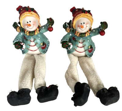 Resin Christmas Shelf Sitter Figurines Twin Snowman Dangling Legs | eBay