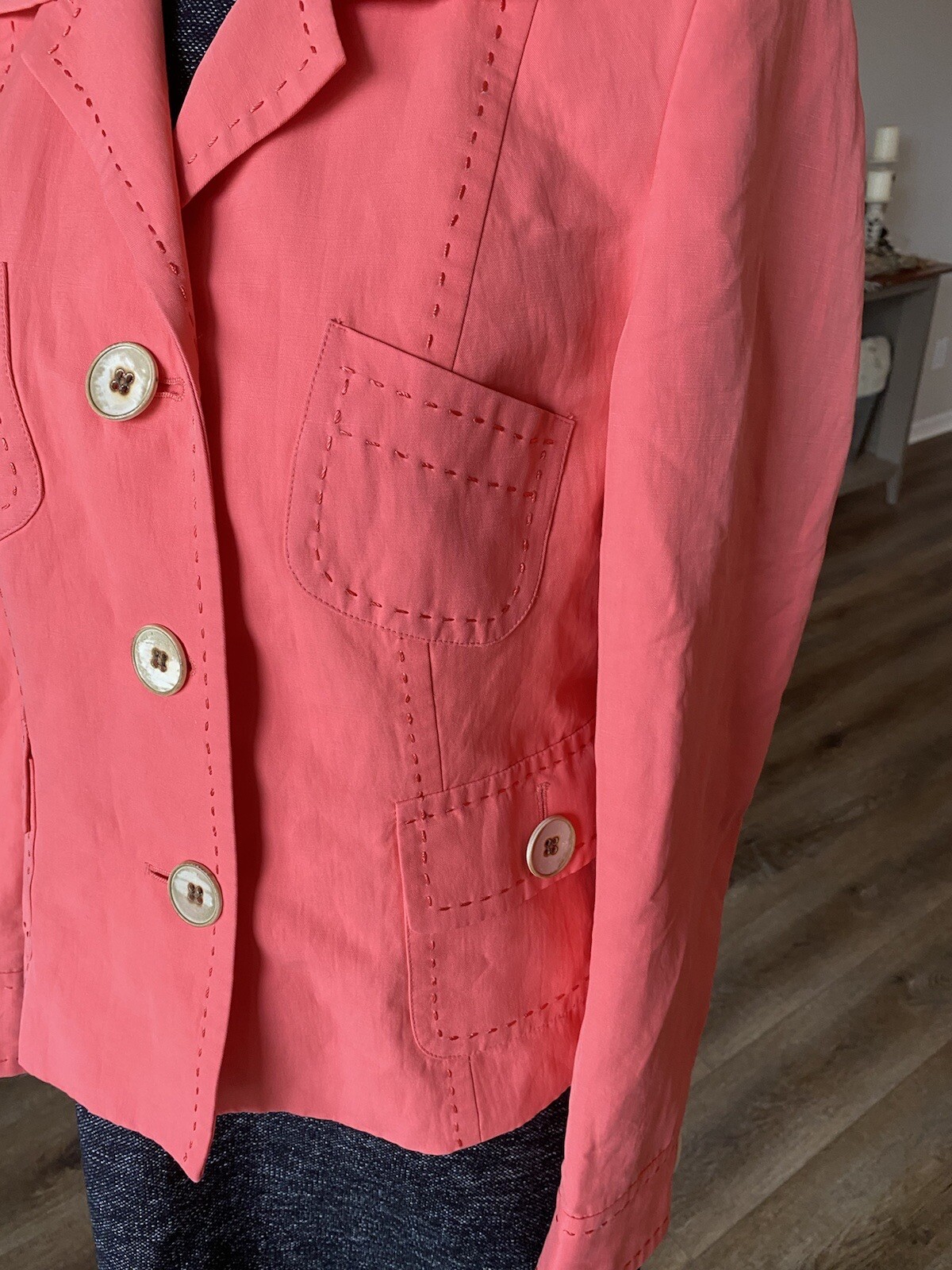 Talbots Collection Italian Linen Jacket Coral SZ 8 - Gem