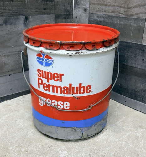 Vintage Amoco Metal Super Permalube Grease Bucket Red White Blue ...