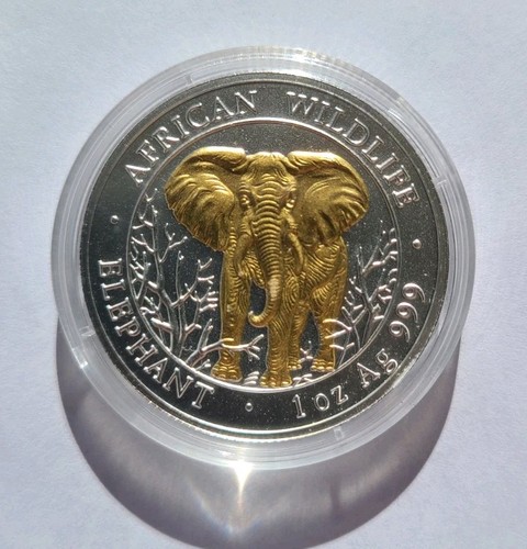 2004 Somalia Elephant Silver 1 oz 999 Gold Gilded African Wildlife Coin ...