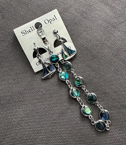 Shell Opal Set of Paua Shell Sailboat Earrings Round Chain Bracelet ...