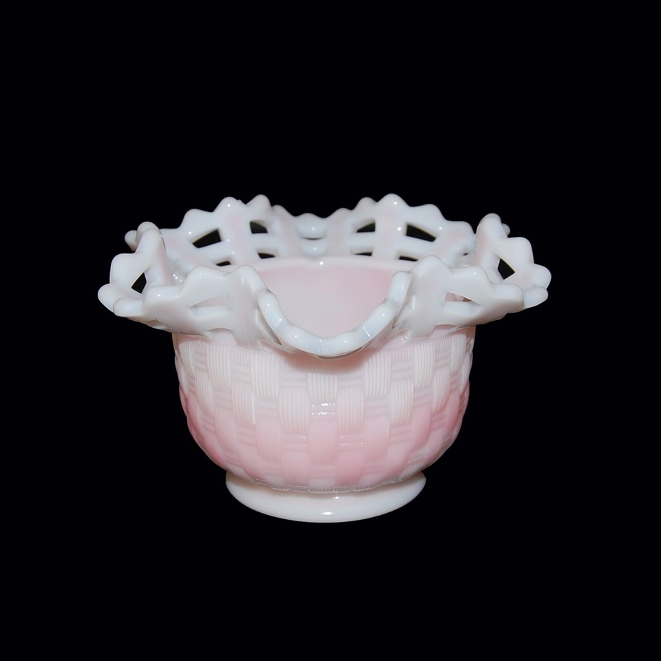 Fenton Glass Pink Rosalene Open Edge Basket Weave Bowl ~ Chip | eBay