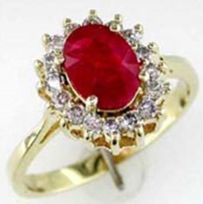 1.78CT DIAMOND & AAA RUBY 14KT YELLOW GOLD OVAL & ROUND CLASSIC FLOWER ...