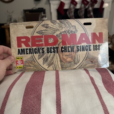 Vintage Red Man Chew License Plate Tobacco Cowboy Chaw | eBay