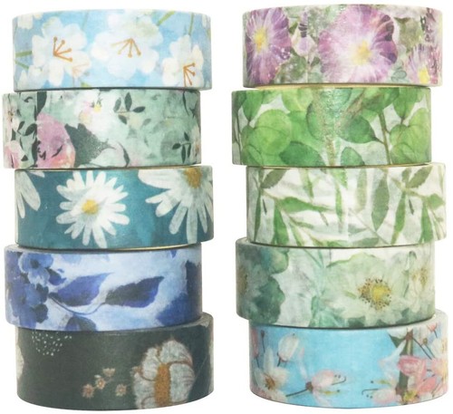 YUBBAEX 10 Rolls Spring Flowers Washi Tape Set Masking Decorative Tapes ...