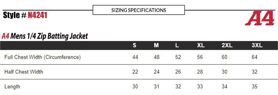 A4 Mens 100% Polyester 1/4 Zip Short Sleeves Batting Jacket N4241 S-3XL ...