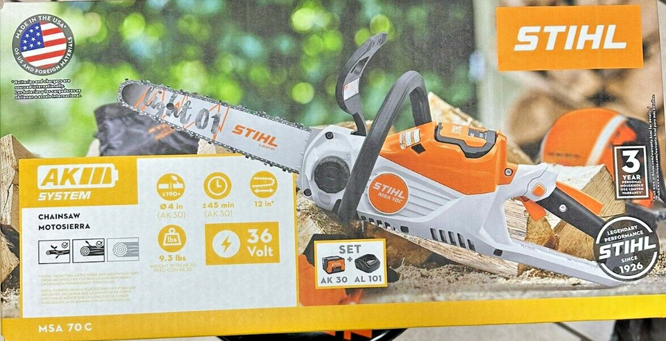 New OEM Stihl Chainsaw Battery Powered Stihl MSA70 C Kit 36V AK30 ...