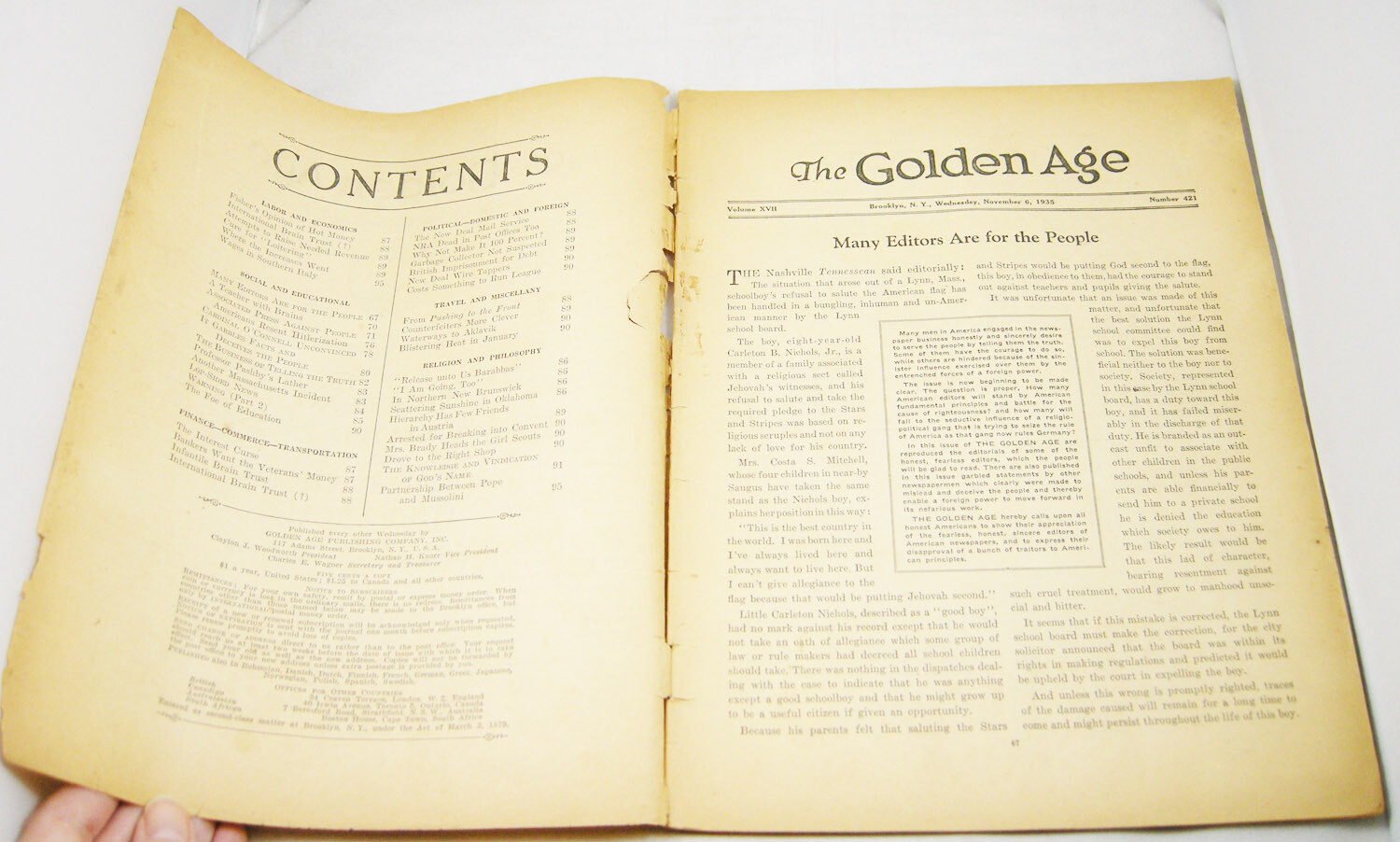 Golden Age magazine #421 Nov 6 1935 FLAG Catholic Hierarchy Watchtower ...